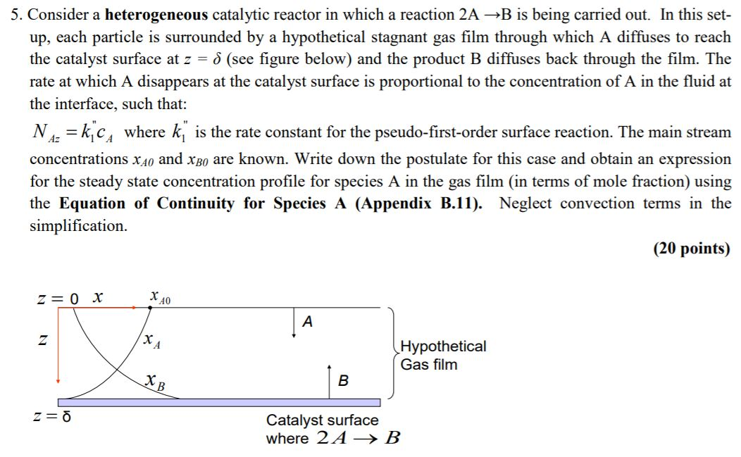Solved 5. Consider a heterogeneous catalytic reactor in | Chegg.com