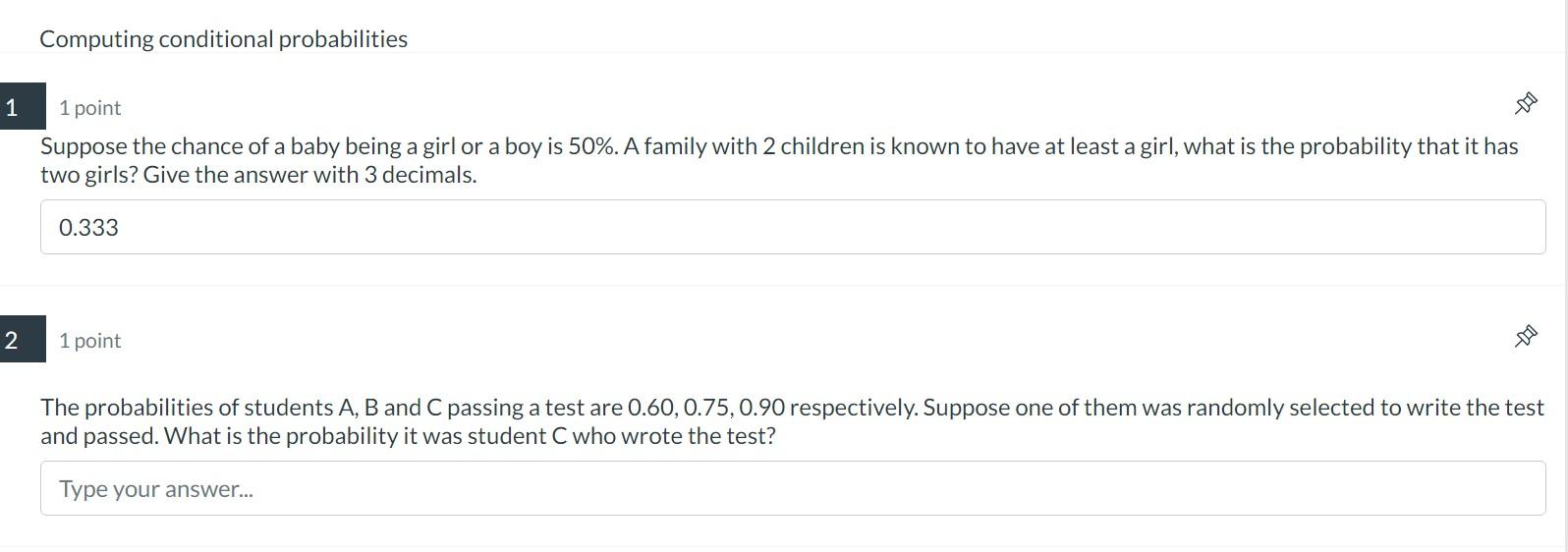 Solved Computing conditional probabilities 1 point Suppose | Chegg.com