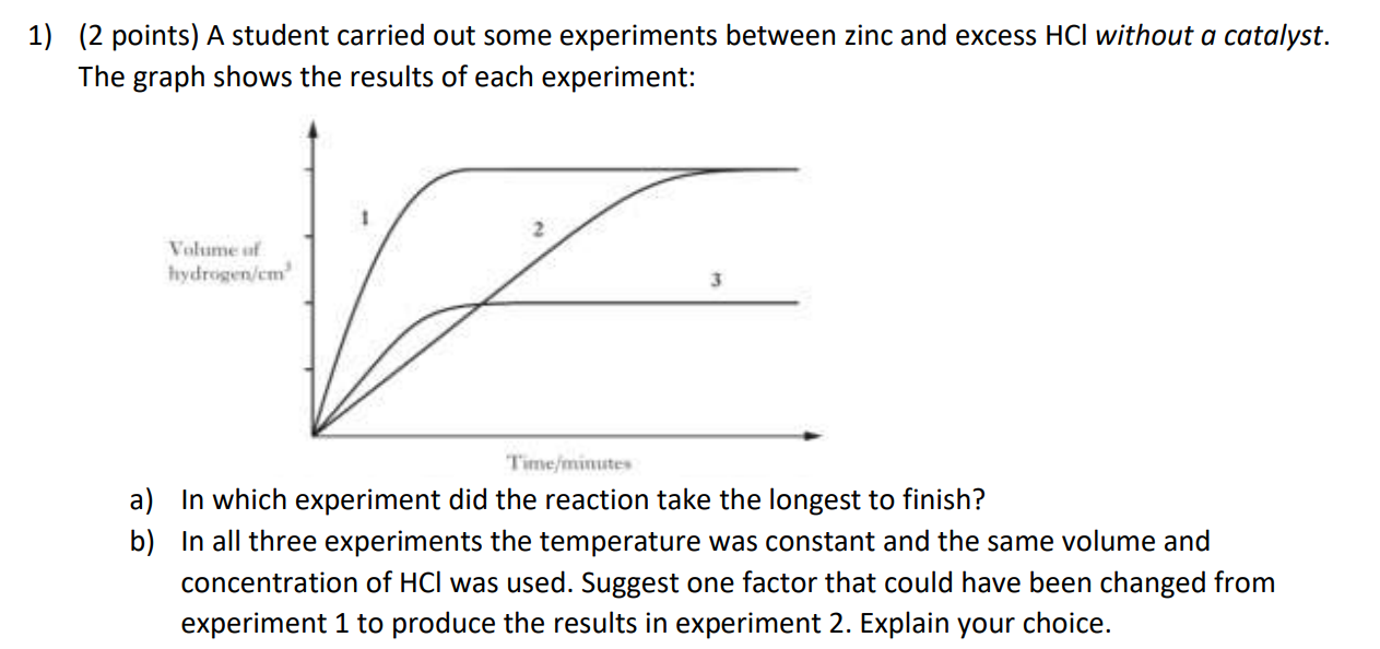 Solved (2 points) A student carried out some experiments | Chegg.com