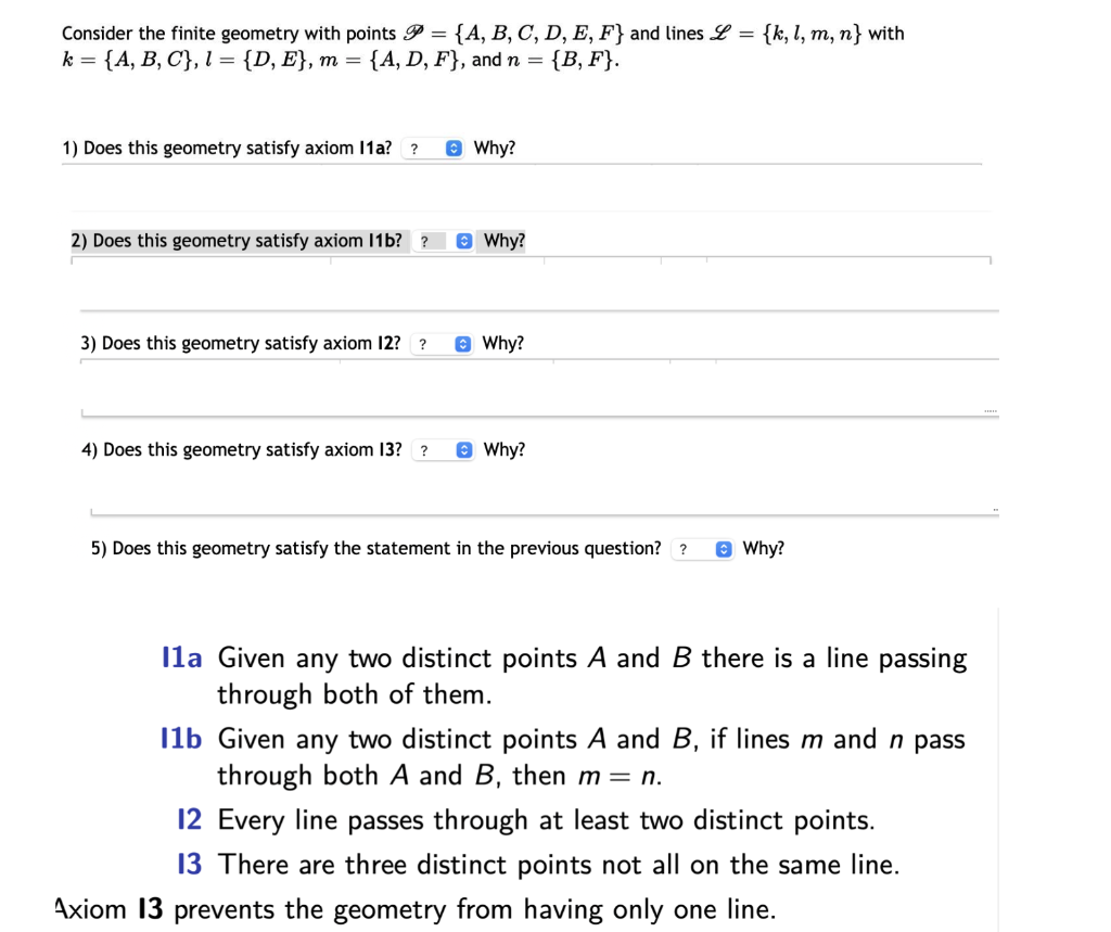 Solved Consider the finite geometry with points g = {A, B, | Chegg.com