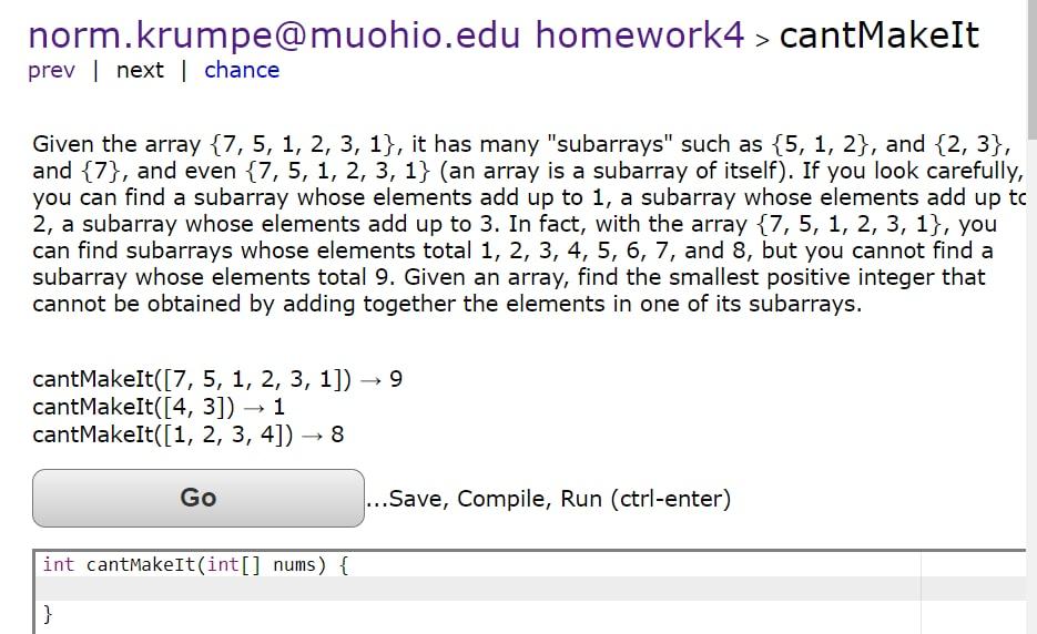 Solved norm.krumpe@muohio.edu homework4 > cantMakeIt prev | Chegg.com