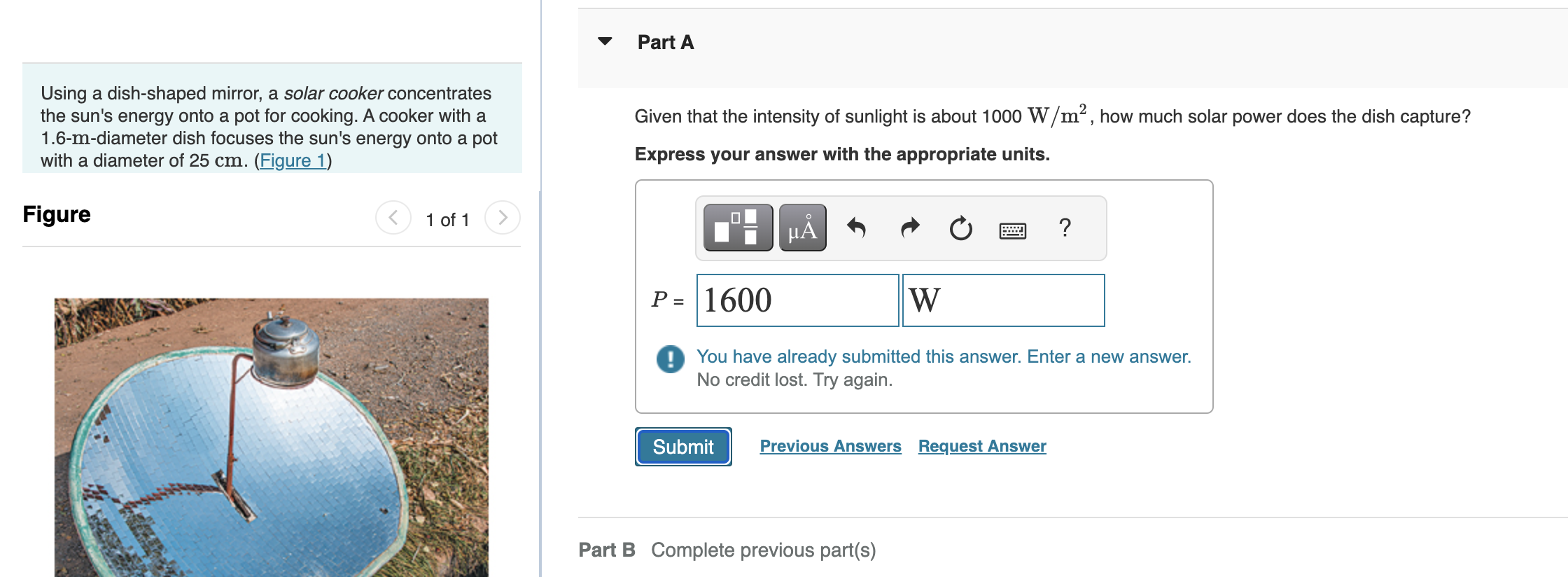 Solved Using a dish-shaped mirror, a solar cooker | Chegg.com