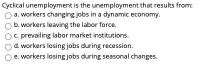 Solved Cyclical unemployment is the unemployment that | Chegg.com
