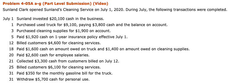 Solved Problem 4-05A a-g (Part Level Submission) (Video) | Chegg.com