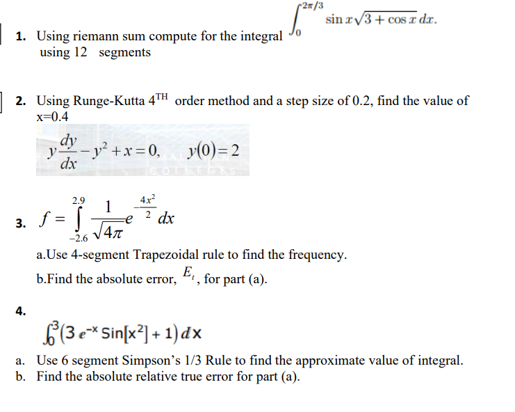 Solved 2x/3 sin x√3+ cos x dx. 1. Using riemann sum compute | Chegg.com