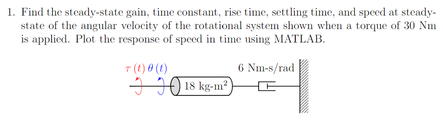 Solved 1. Find the steady-state gain, time constant, rise | Chegg.com