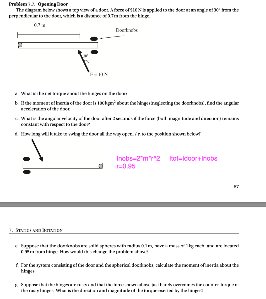 Solved Problem 7.7. Opening Door The diagram below shows a | Chegg.com
