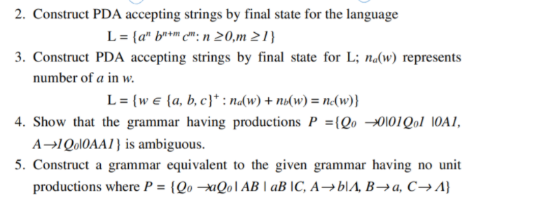 Solved 2 Construct Pda Accepting Strings By Final State For 