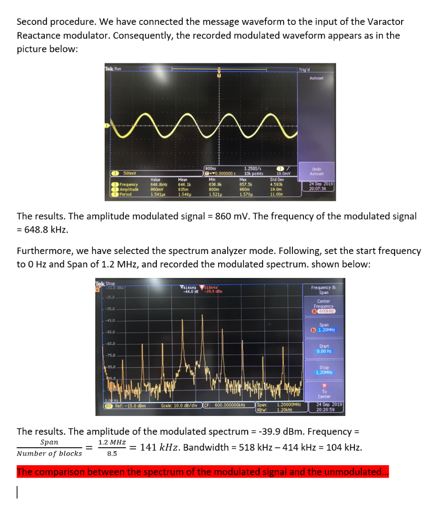 Frequency Modulation Experiment: My question is - | Chegg.com