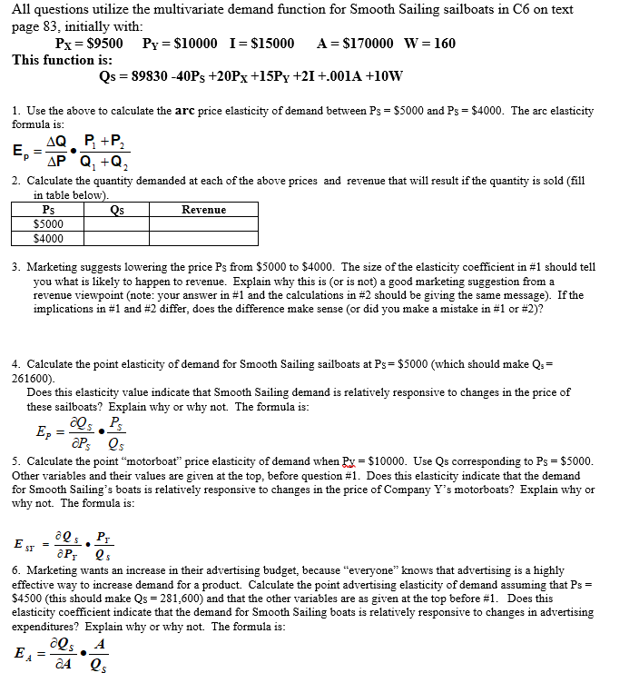 Solved All questions utilize the multivariate demand | Chegg.com