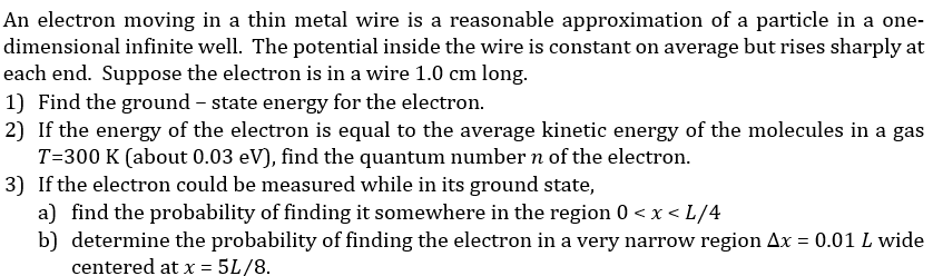 Solved An electron moving in a thin metal wire is a | Chegg.com