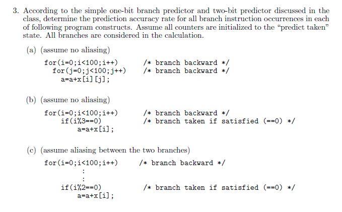 3. According to the simple one-bit branch predictor | Chegg.com