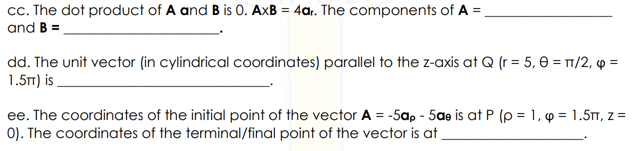 Solved CC. The dot product of A and B is 0. AxB = 4ar. The | Chegg.com