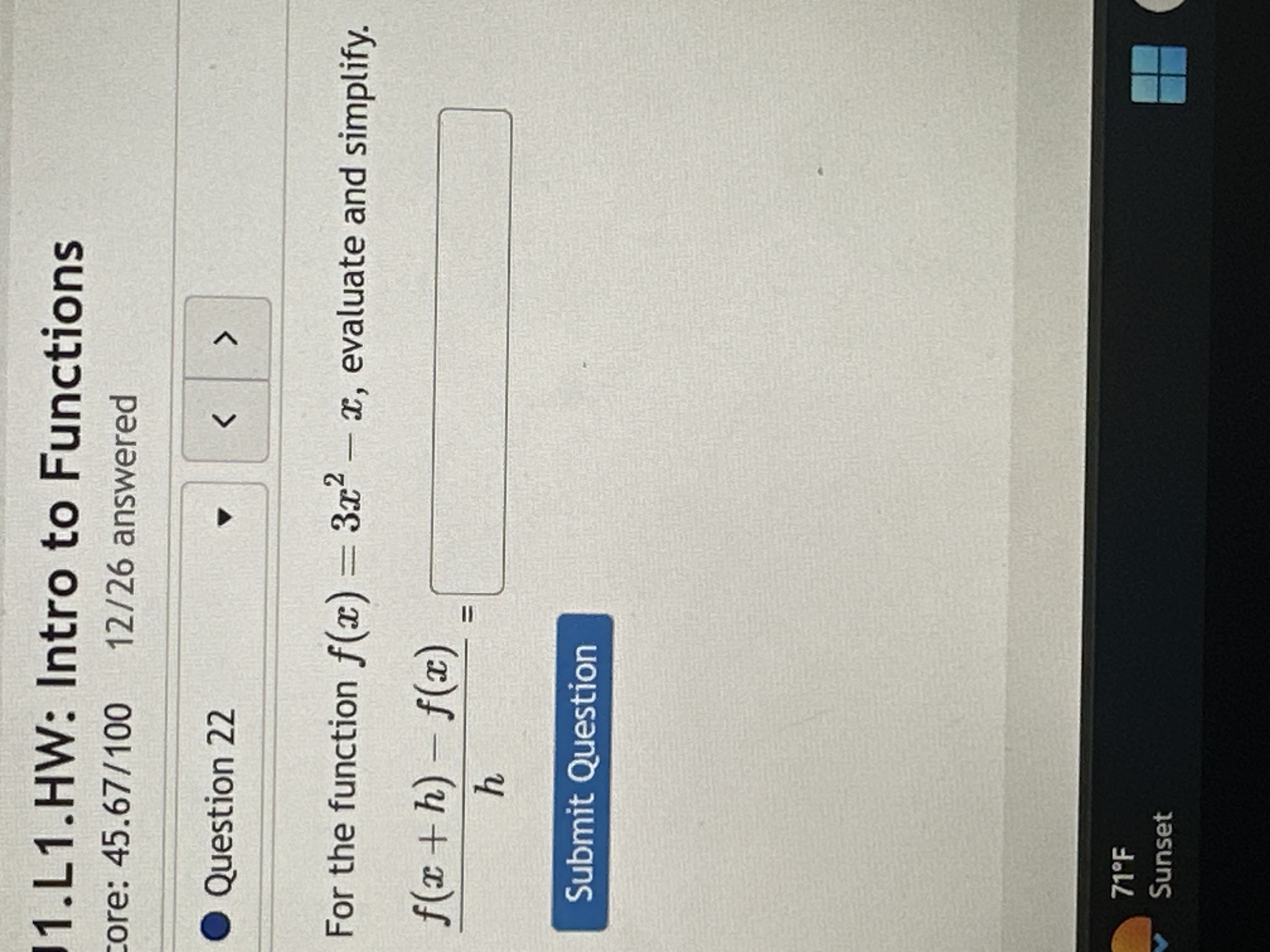 Solved 1.L1.HW: Intro to Functions zore: 45.67/10012/26 | Chegg.com
