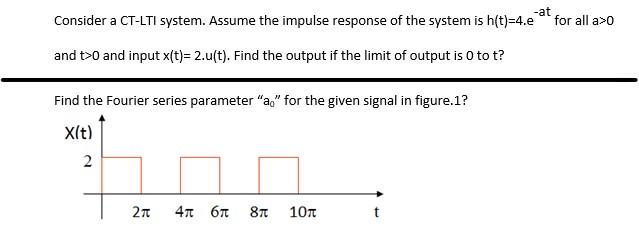 Solved * Consider a CT-LTI system. Assume the impulse | Chegg.com