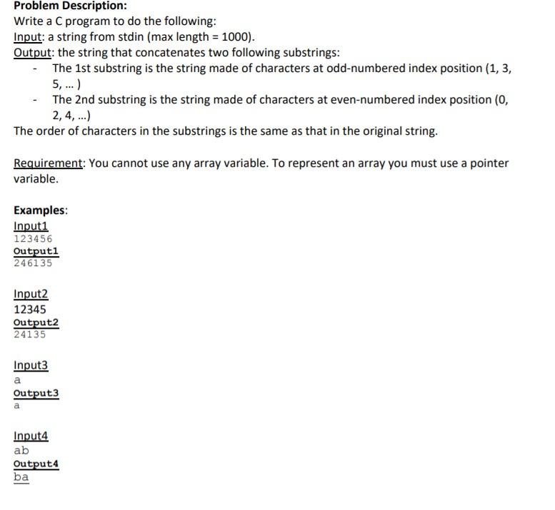 Solved Problem Description: Write a C program to do the | Chegg.com
