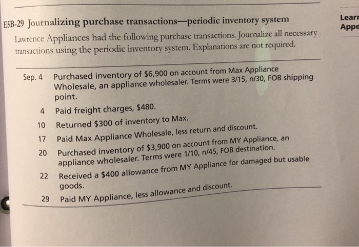 Solved ESB-29 Journalizing purchase transactions-periodic | Chegg.com