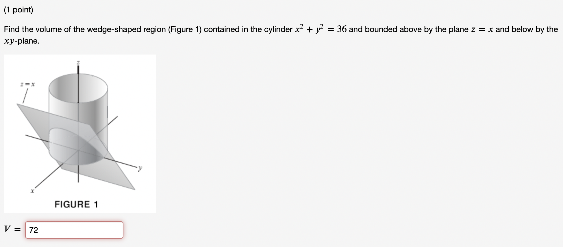 Solved Find the volume of the wedge-shaped region (Figure 1) | Chegg.com