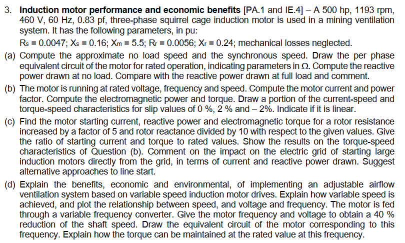 Solved 3. Induction motor performance and economic benefits | Chegg.com