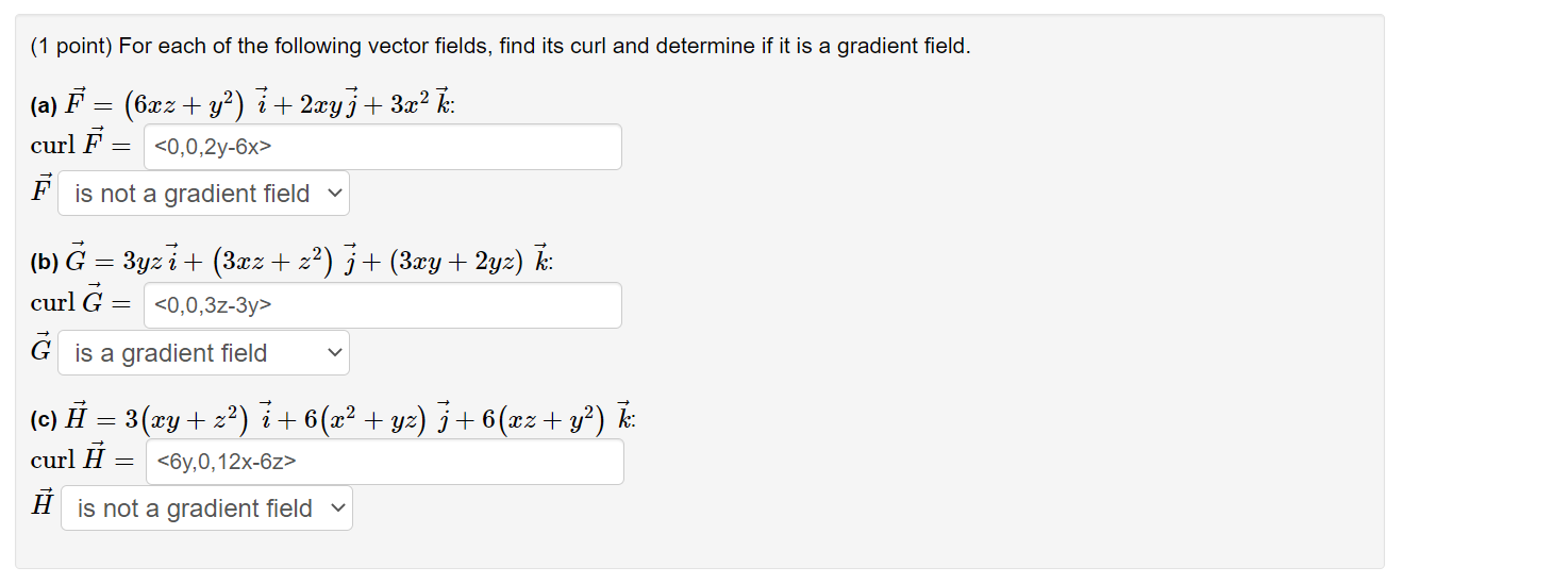 Solved (1 point) For each of the following vector fields, | Chegg.com