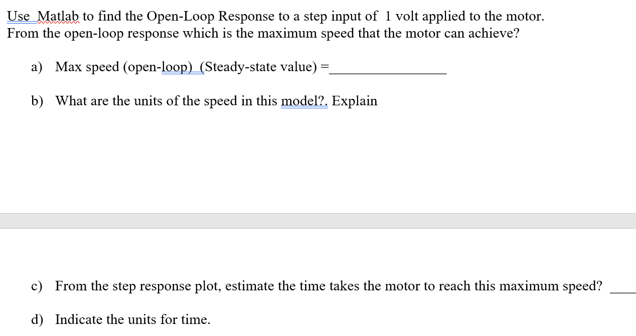Solved Value of parameters for DC motor. Use Matlab to find | Chegg.com