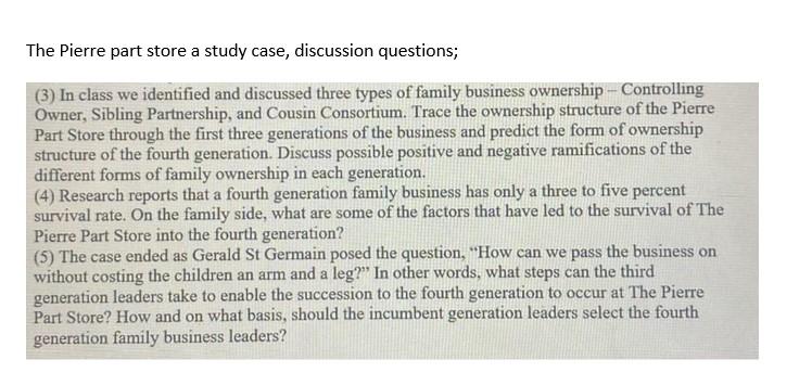 Solved The Pierre part store a study case, discussion | Chegg.com