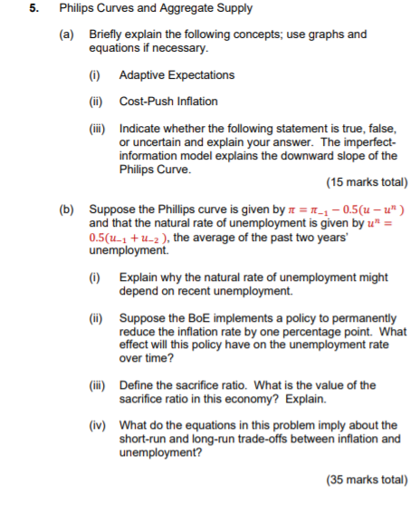 Solved 5. Philips Curves and Aggregate Supply (a) Briefly | Chegg.com