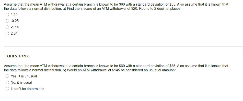 Solved Assume that the mean ATM withdrawal at a certain | Chegg.com