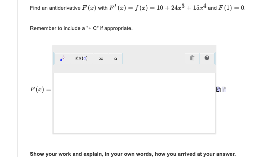 Solved Find an antiderivative F(x) with | Chegg.com