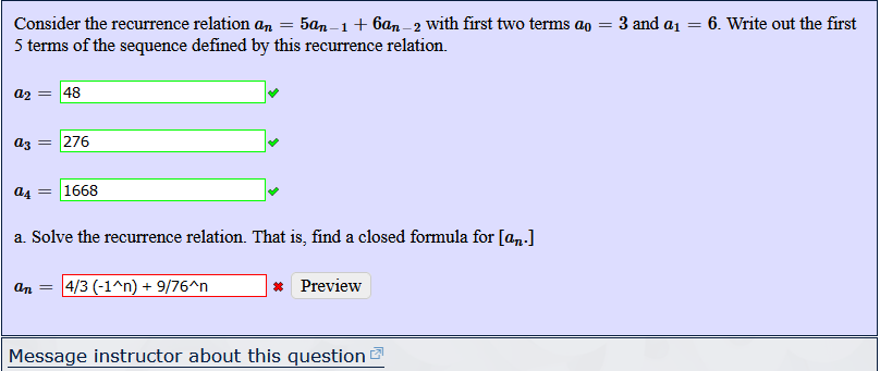 Solved Consider the recurrence relation an=5an−1+6an−2 with | Chegg.com