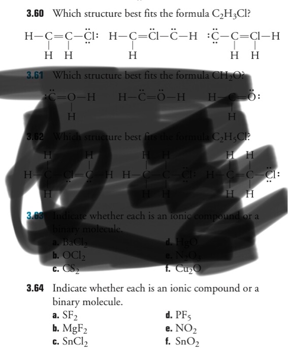 Solved 3.60 Which structure best fits the formula C2H3CI? | Chegg.com