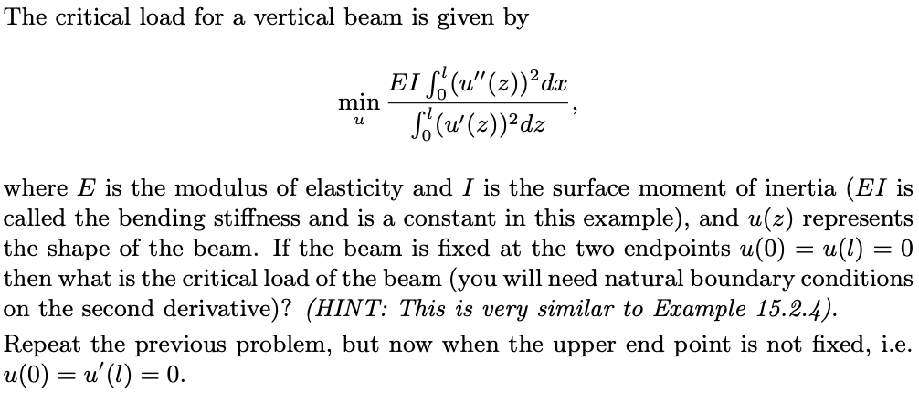Solved The critical load for a vertical beam is given by | Chegg.com