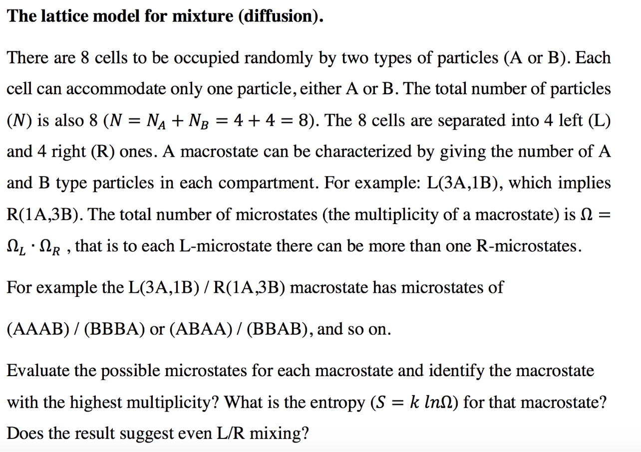 Solved The lattice model for mixture (diffusion). There are | Chegg.com