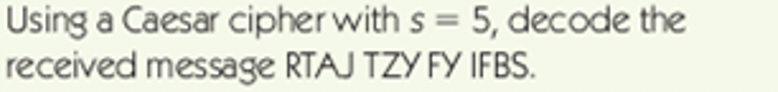 Solved Using a Caesar cipher with s = 5, decode the received | Chegg.com