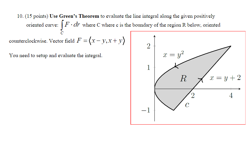Solved 10. (15 points) Use Green's Theorem to evaluate the | Chegg.com