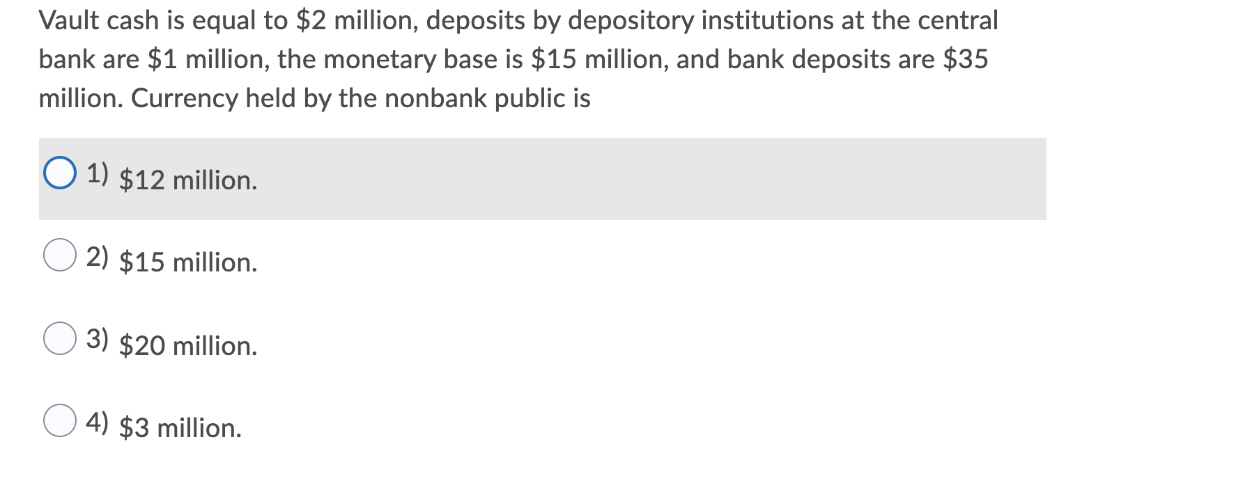 Solved Vault cash is equal to $2 million, deposits by | Chegg.com
