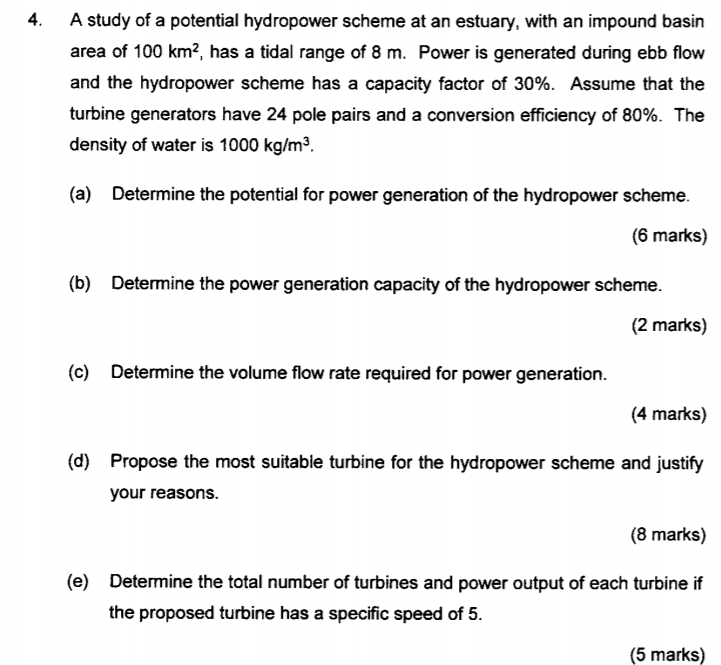 A study of a potential hydropower scheme at an | Chegg.com
