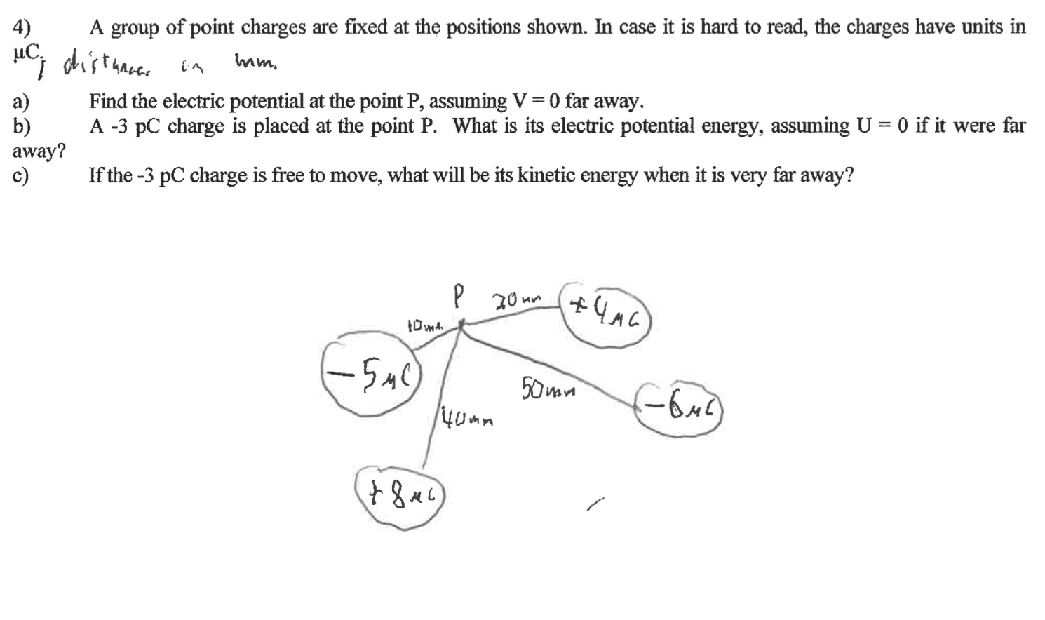 Solved uC. 4) A group of point charges are fixed at the | Chegg.com