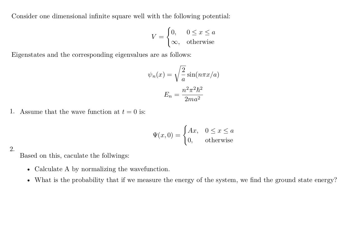 Solved Consider one dimensional infinite square well with | Chegg.com