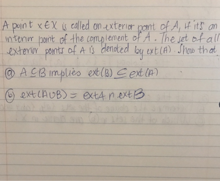 Solved A point x elementof x is called on exterior point of | Chegg.com