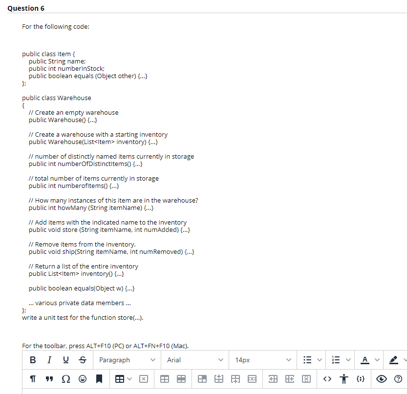 Solved Question 6 For the following code: public class Item | Chegg.com