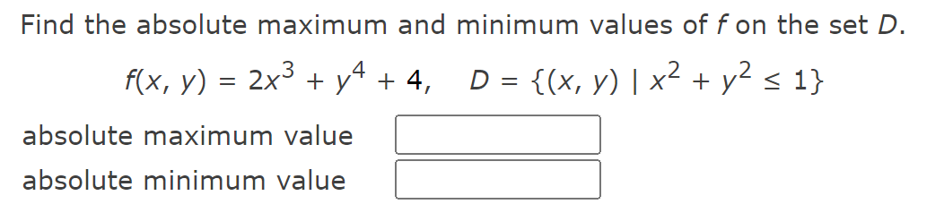 Solved Find the absolute maximum and minimum values of f on | Chegg.com