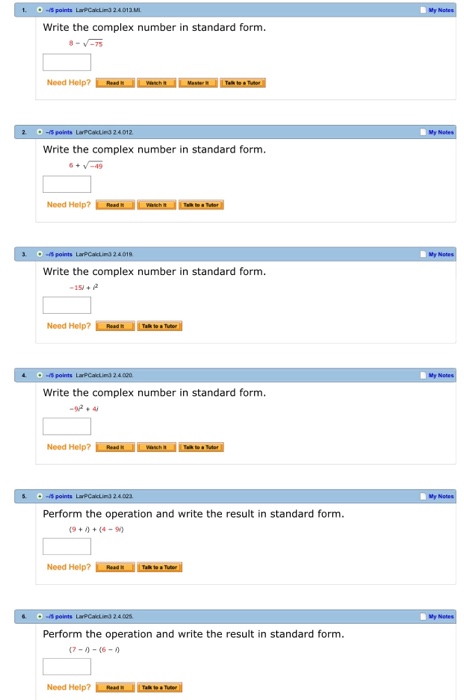Solved Write The Complex Number In Standard Form. 8-v-75 