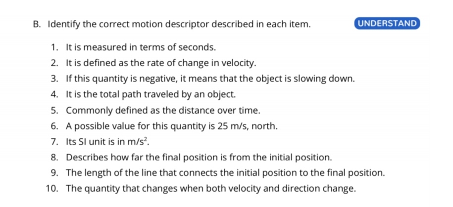 Solved B. Identify the correct motion descriptor described | Chegg.com