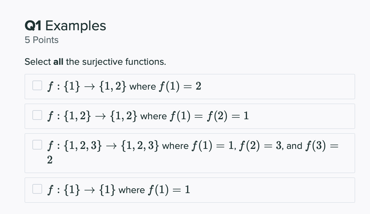Solved Q1 Examples 5 Points Select all the surjective | Chegg.com