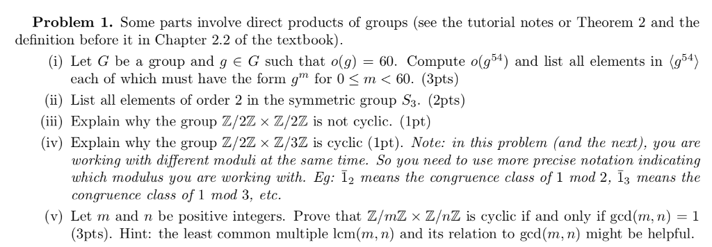 Solved Problem 1. Some parts involve direct products of | Chegg.com