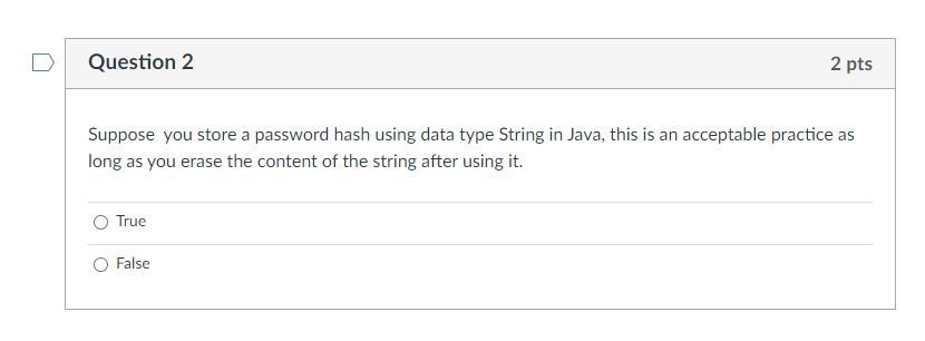 Solved Question 2 2 pts Suppose you store a password hash | Chegg.com