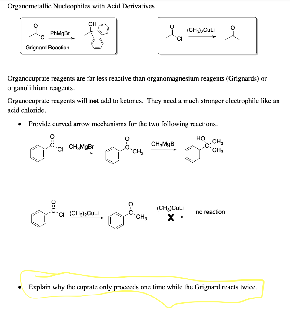 Solved Organometallic Nucleophiles with Acid Derivatives | Chegg.com