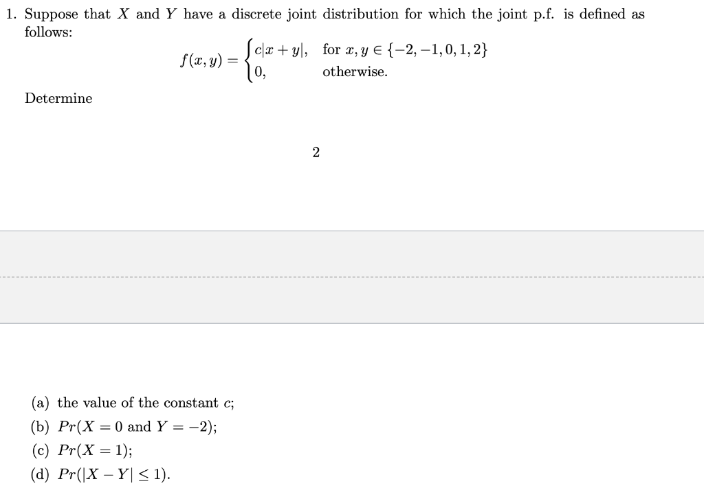 Solved 1. Suppose that X and Y have a discrete joint | Chegg.com