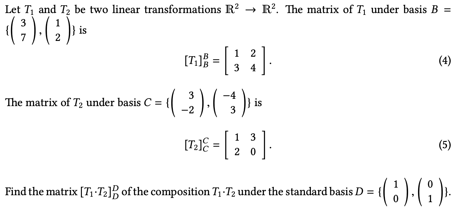 Solved Let Tį and T, be two linear transformations R2 + R². | Chegg.com